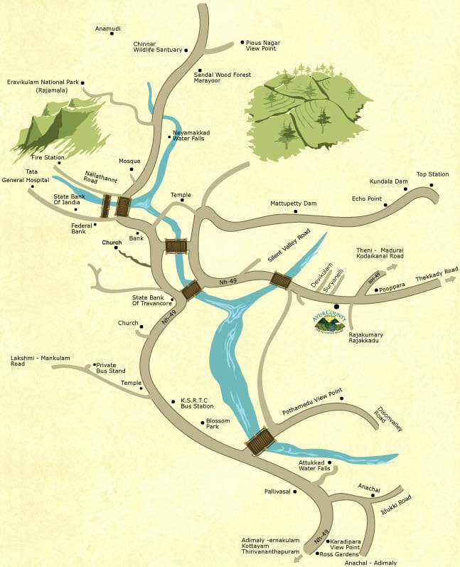 Munnar Map- Munnar of Tourist Places & Attractions Map