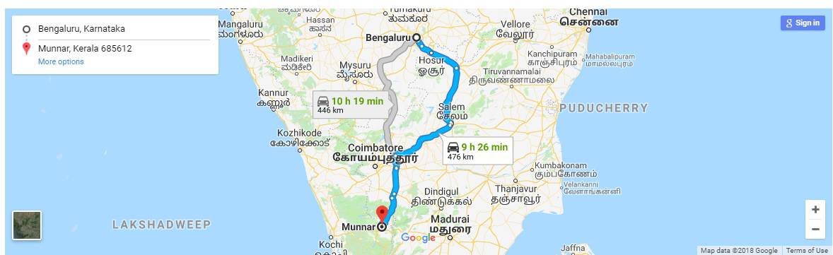 Bangalore to Munnar Trip- Distance, Duration, Driving Direction & Route ...